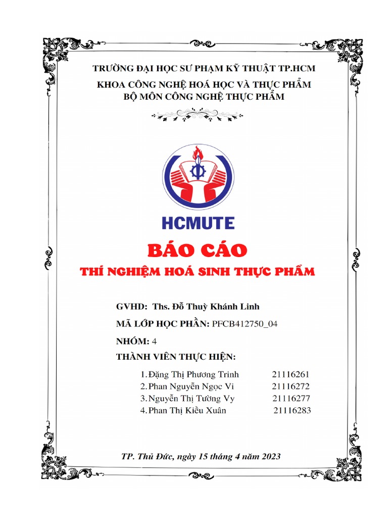 Báo Cáo TN Hoá Sinh | PDF