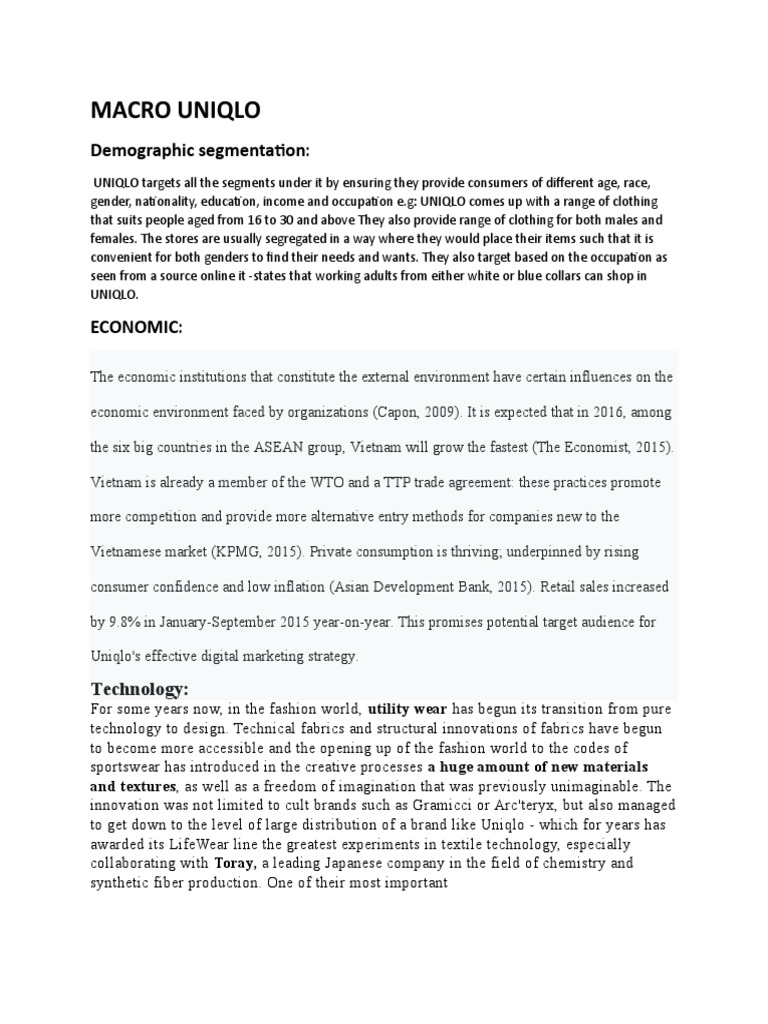 Macro Uniqlo: Demographic Segmentation | PDF | Textiles | Fibers