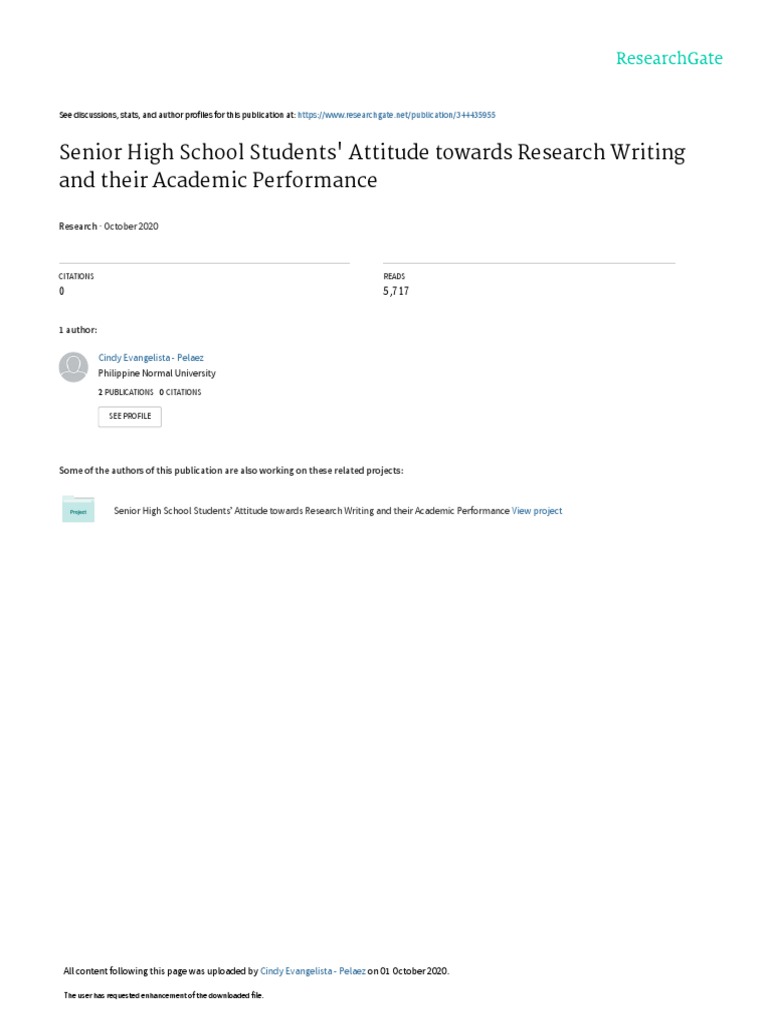 Senior High School Students Attitudein Research Writingandtheir ...
