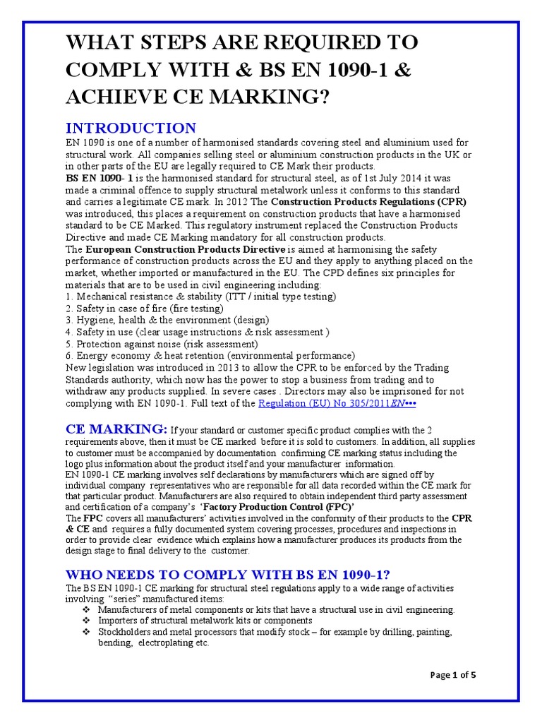 Complying with BS EN 1090-1 for CE Marking | PDF | Iso 9000 | Audit