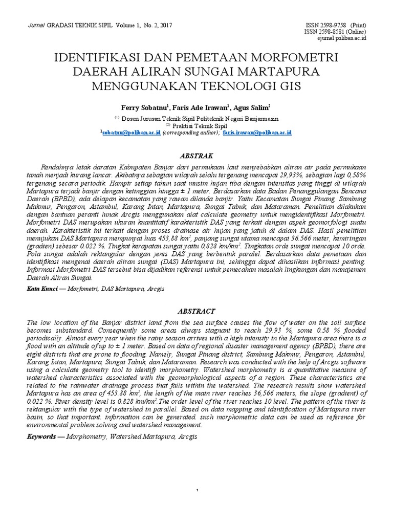 Identifikasi Dan Pemetaan Morfometri Daerah Aliran Sungai Martapura ...