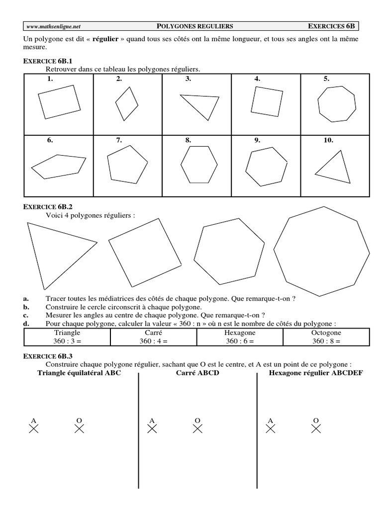 Exercices sur les Polygones Réguliers | PDF | Polygone | Triangle