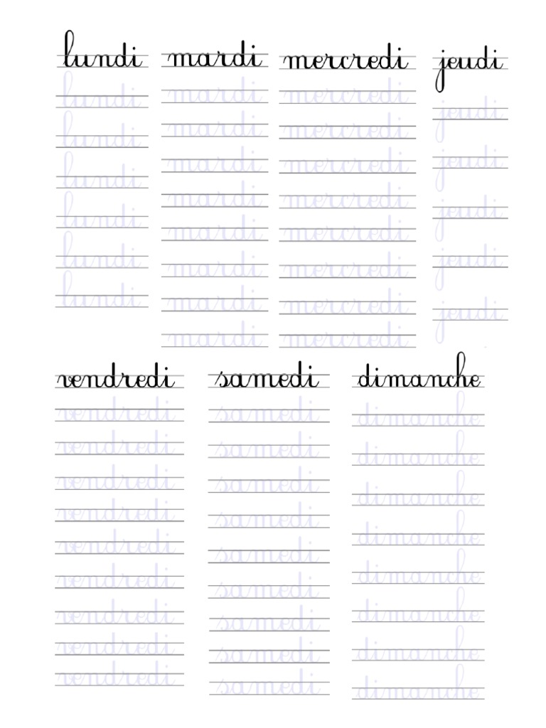 Jécris Les Jours de La Semaine Écriture Cursive | PDF