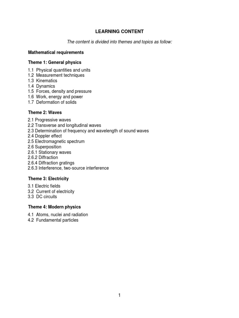 Learning Content: Mathematical Requirements Theme 1: General Physics ...