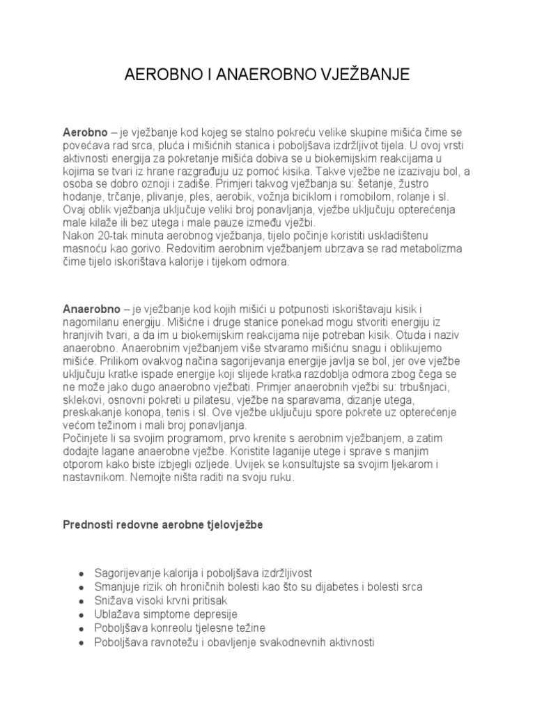 Aerobno I Anaerobno Vježbanje | PDF