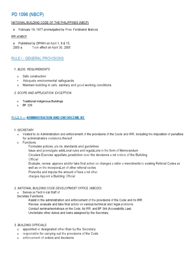National Building Code - PD 1096 Summary - TOAZ - INFO | PDF | Wall