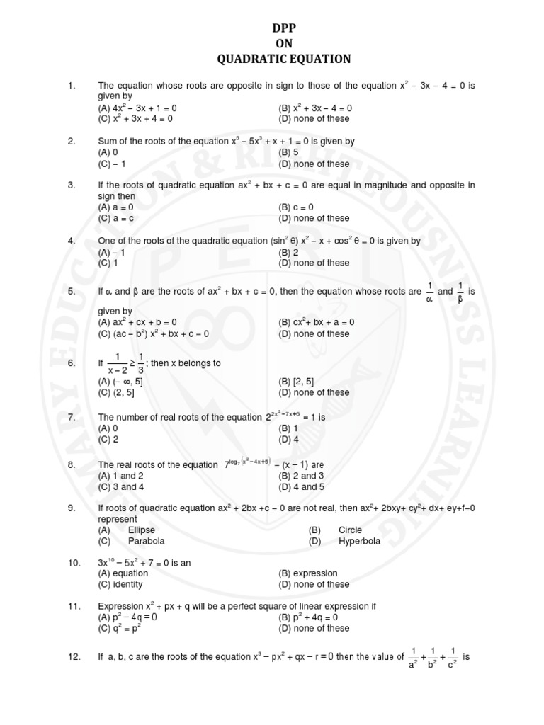 Quadratic Equations DPP | PDF | Quadratic Equation | Algebra