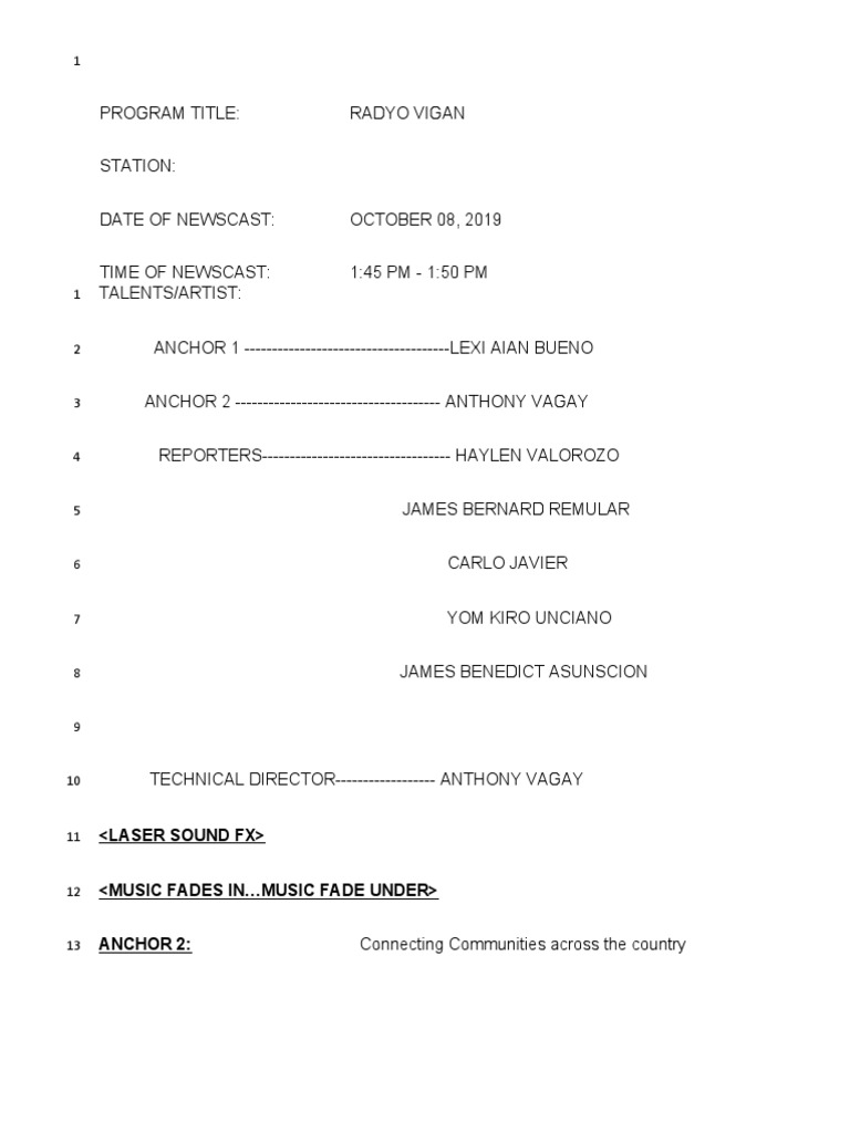 Radio Broadcasting Script | PDF