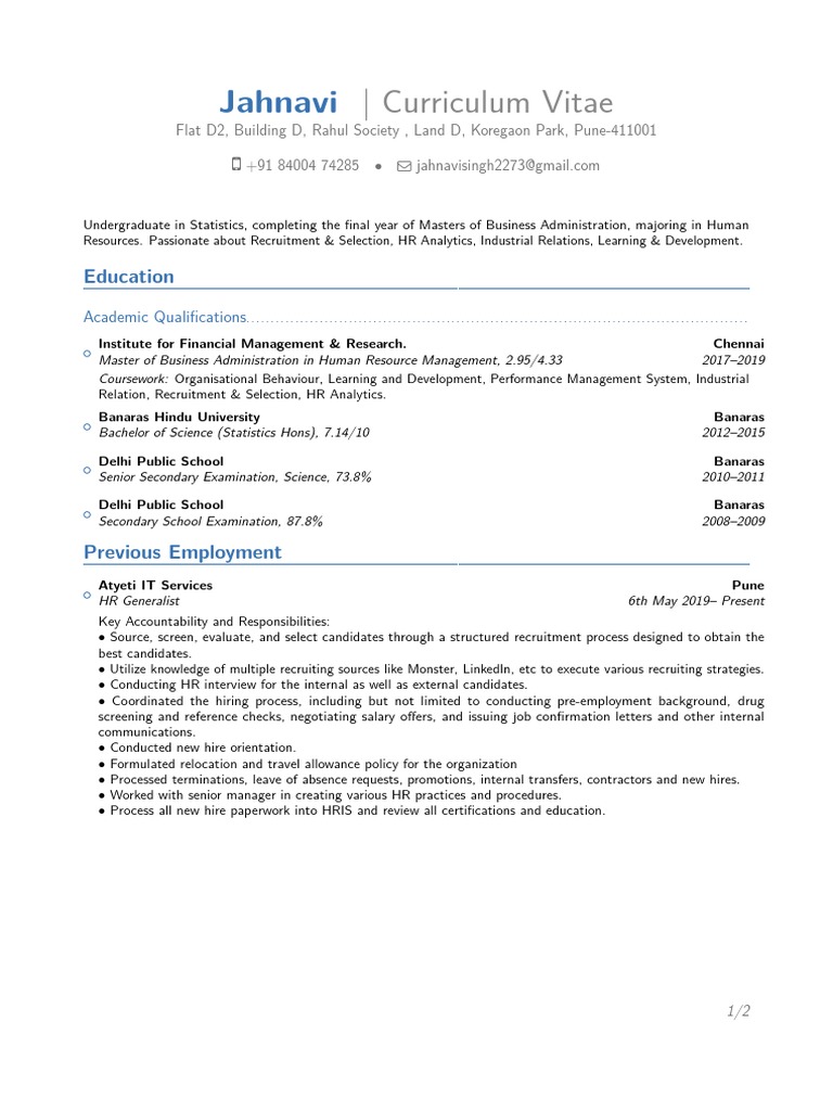 Jahnavi Singh Resume | PDF | Recruitment | Human Resource Management Jahnavi Singh Resume | PDF | Recruitment | Human Resource Management