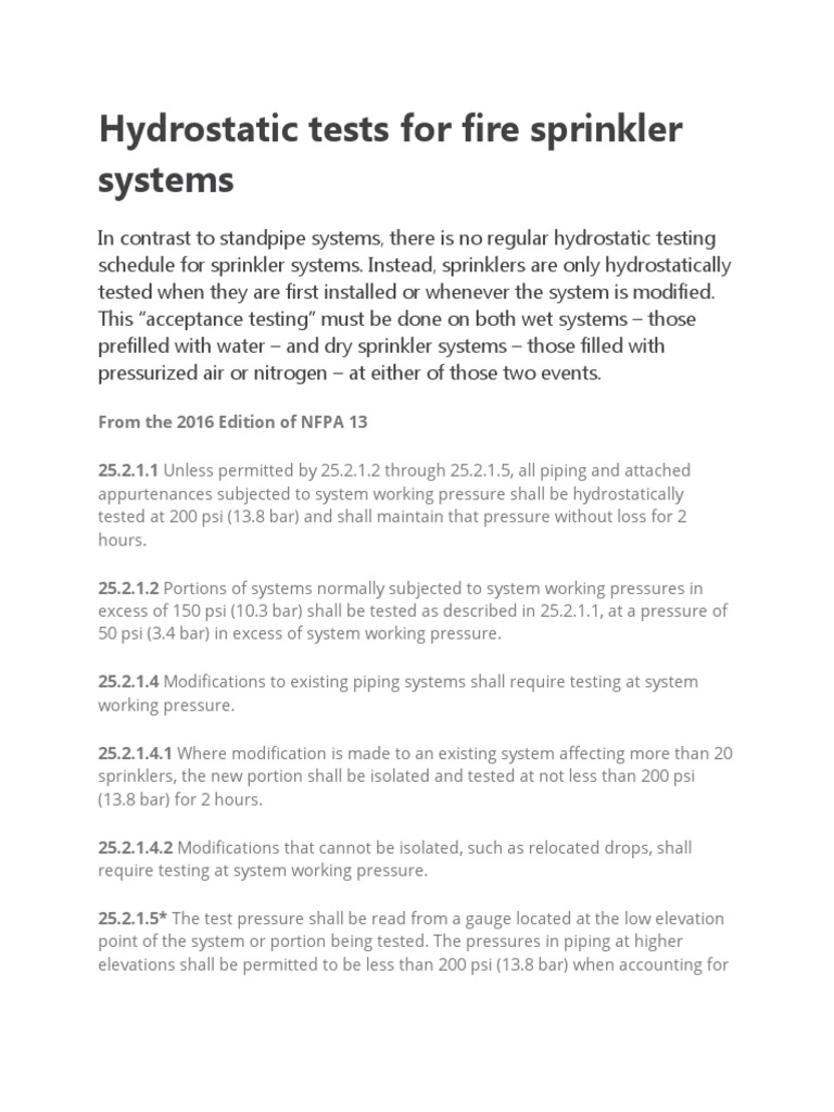 Hydrostatic Testing for Fire Sprinklers | PDF | Fire Sprinkler System ...