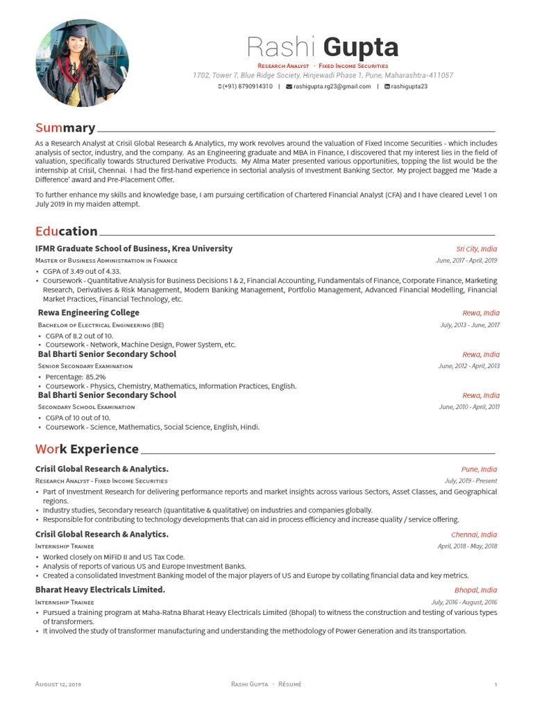 Rashi Gupta: Fixed Income Analyst Résumé | PDF | Financial Analyst | Economies