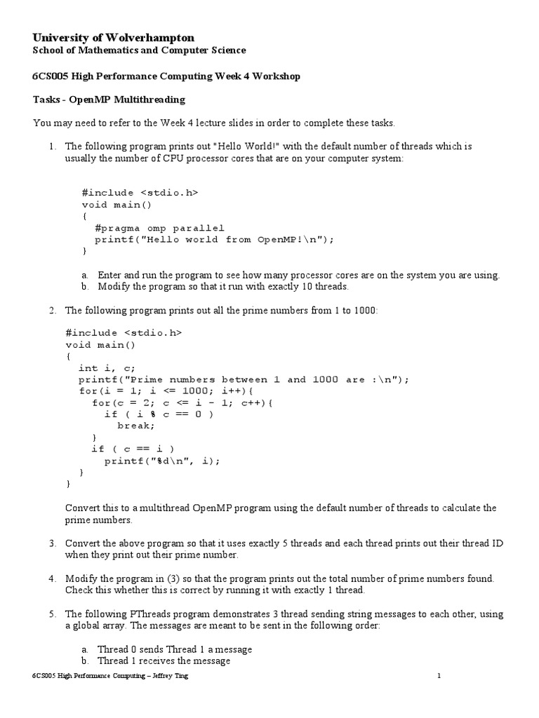 6CS005 Week 4 Workshop | PDF | Software Engineering | Concurrent Computing