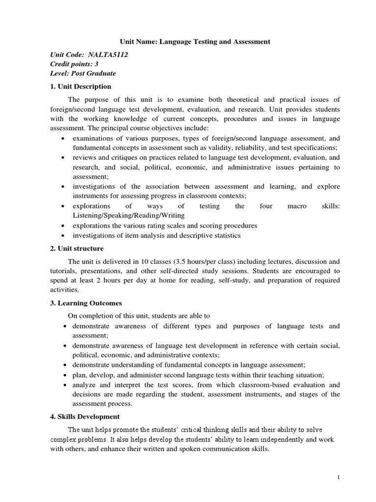 Syllabus - Language Testing and Assessment | PDF | Educational ...