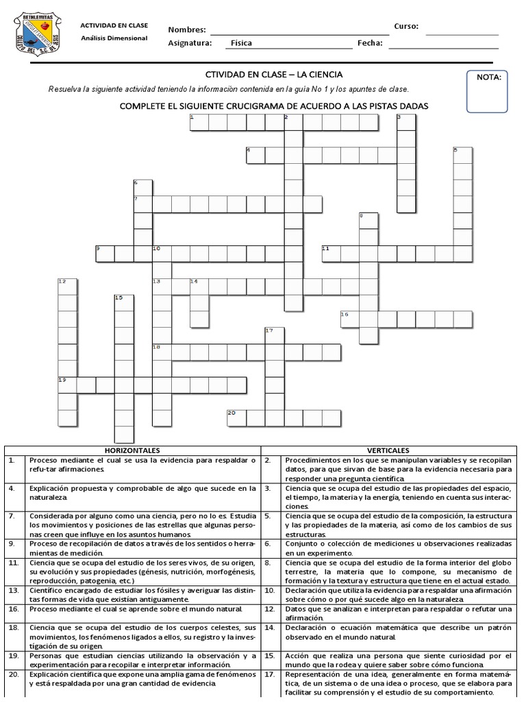 Crucigrama de Ciencias en Clase | PDF | Science | Importar