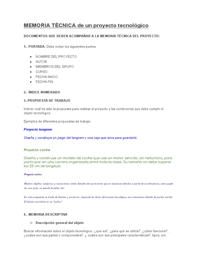 MEMORIA TÉCNICA de Un Proyecto Tecnológico | PDF | Dibujo | Dibujo técnico