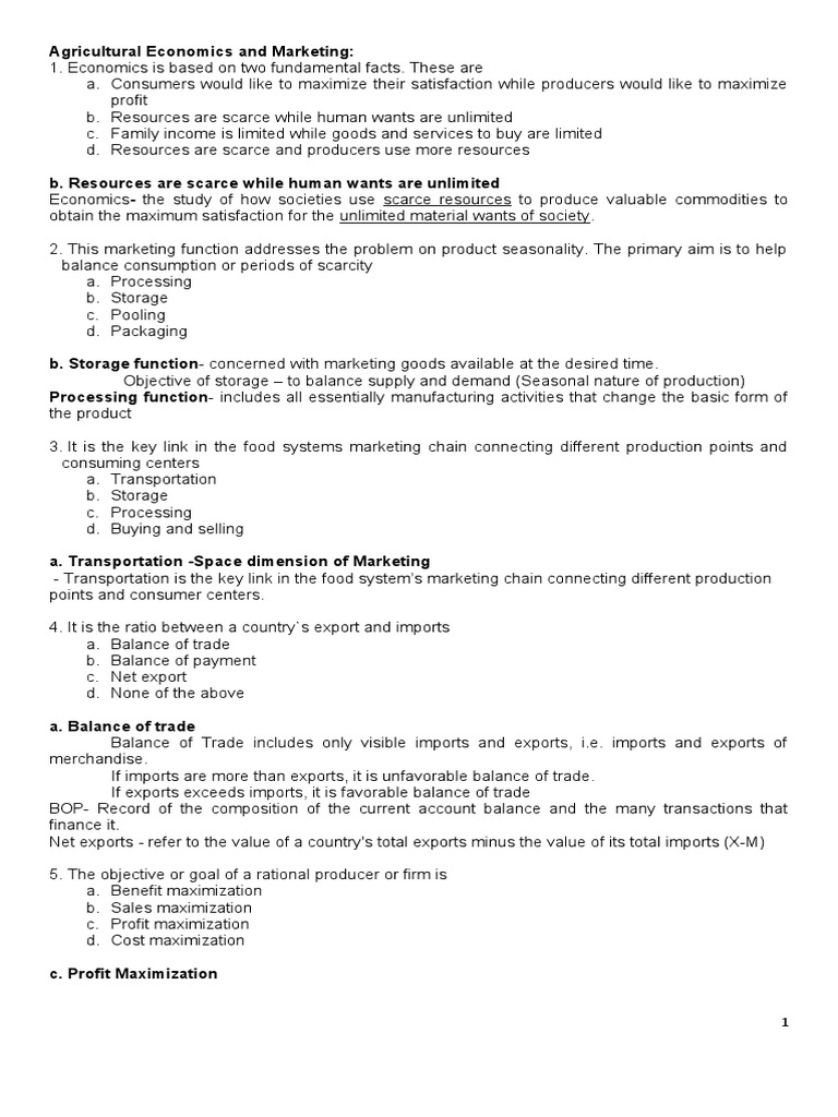Agricultural Economics and Marketing | PDF