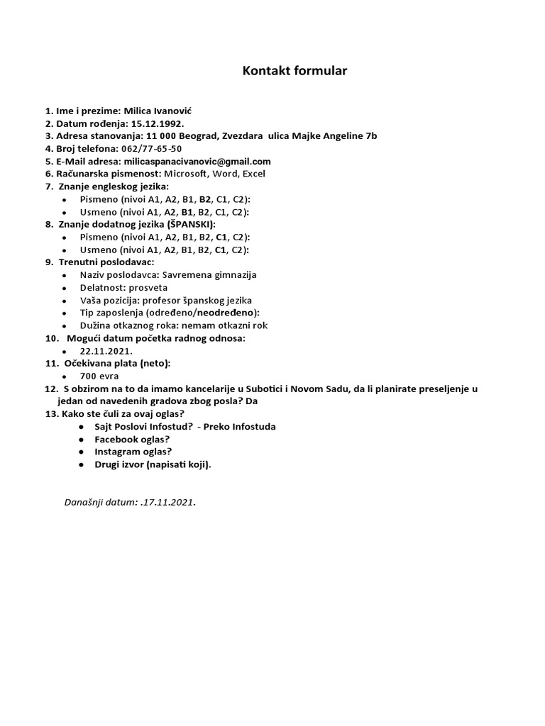 Kontakt Formular SRP | PDF
