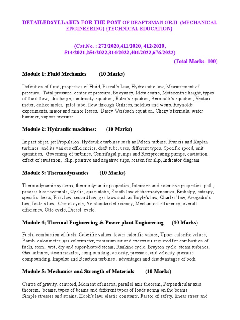 Draftsman Gr. II Mechanical Syllabus | PDF | Stress (Mechanics) | Beam (Structure)