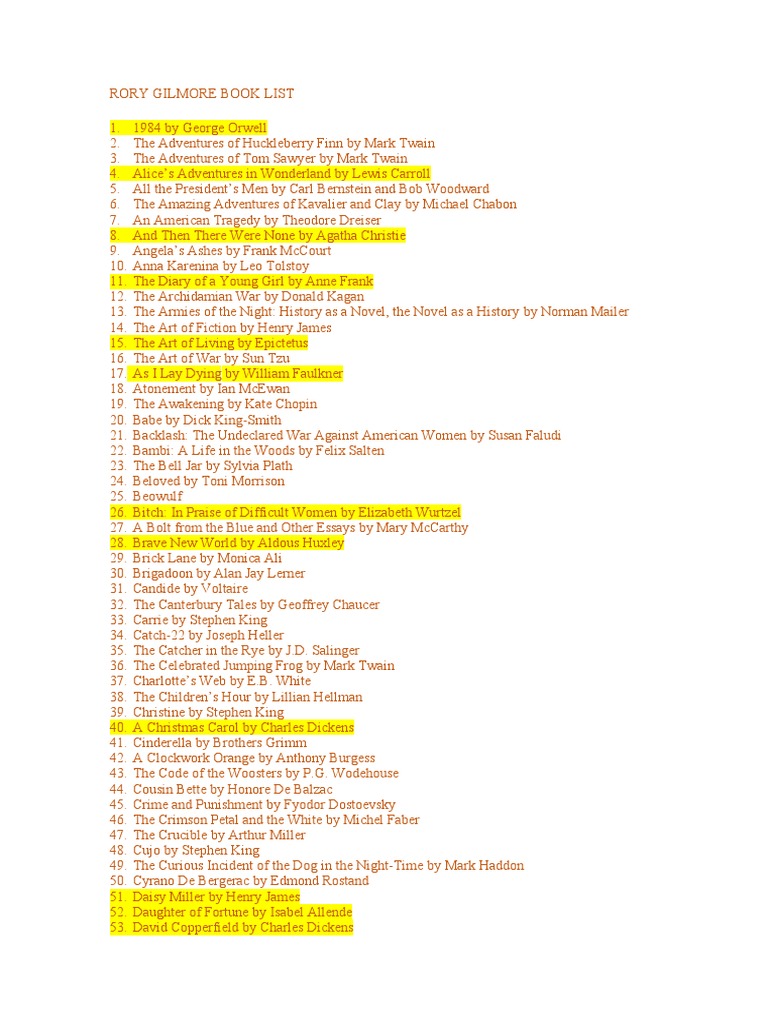 Rory Gilmore Book List | PDF | Novels