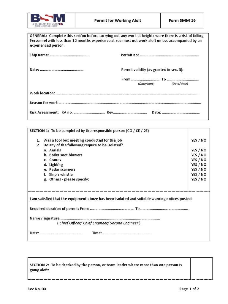 Permit for Ship Work at Heights | PDF