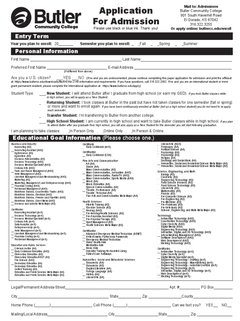 Entry Term: Butler Community College 901 South Haverhill Road El Dorado ...