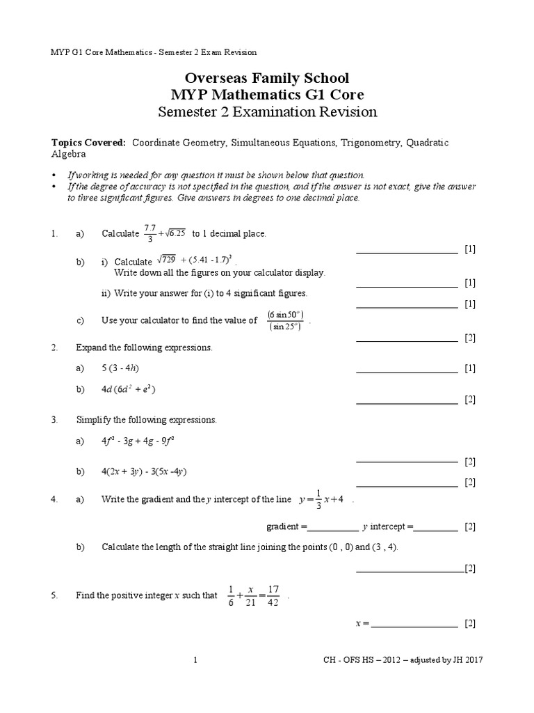 MYP G1 Math Semester 2 Exam Guide | PDF | Significant Figures ...