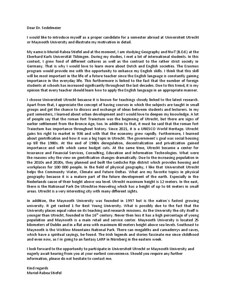 Erasmus Motivation Letter Example | PDF | Teachers