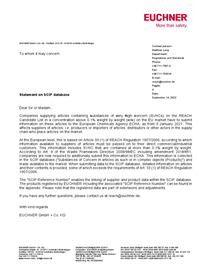 2022-09-14 SCIP Information | PDF | Regulation | European Union Law