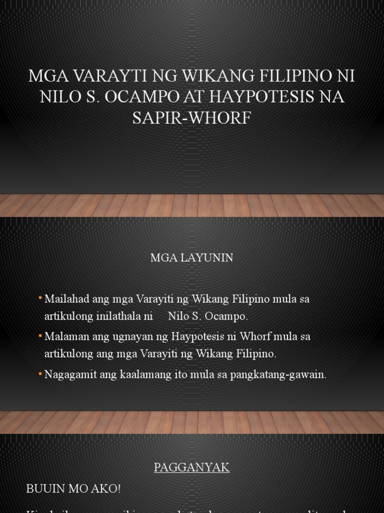 Mga Varayti NG Wikang Filipino Ni Nilo S. Ocampo at Haypotesis Na Sapir ...