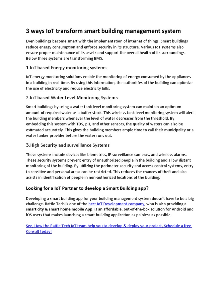 3 Ways IoT Transform Smart Building Management | PDF