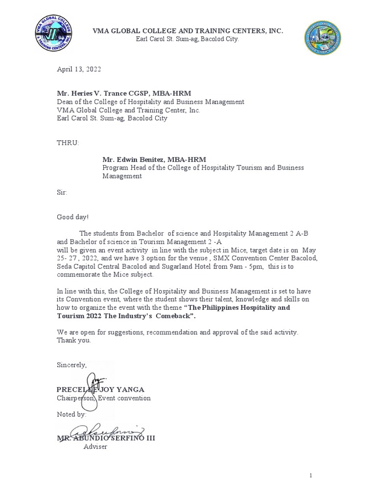 Proposal Letter The Philippine Hospitality and Tourism 2022 2 | PDF