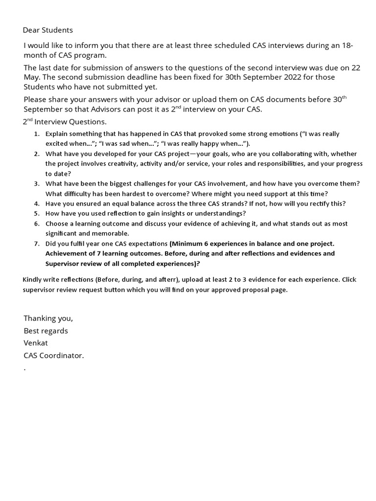 CAS Second Interview Guidelines | PDF | Career & Growth
