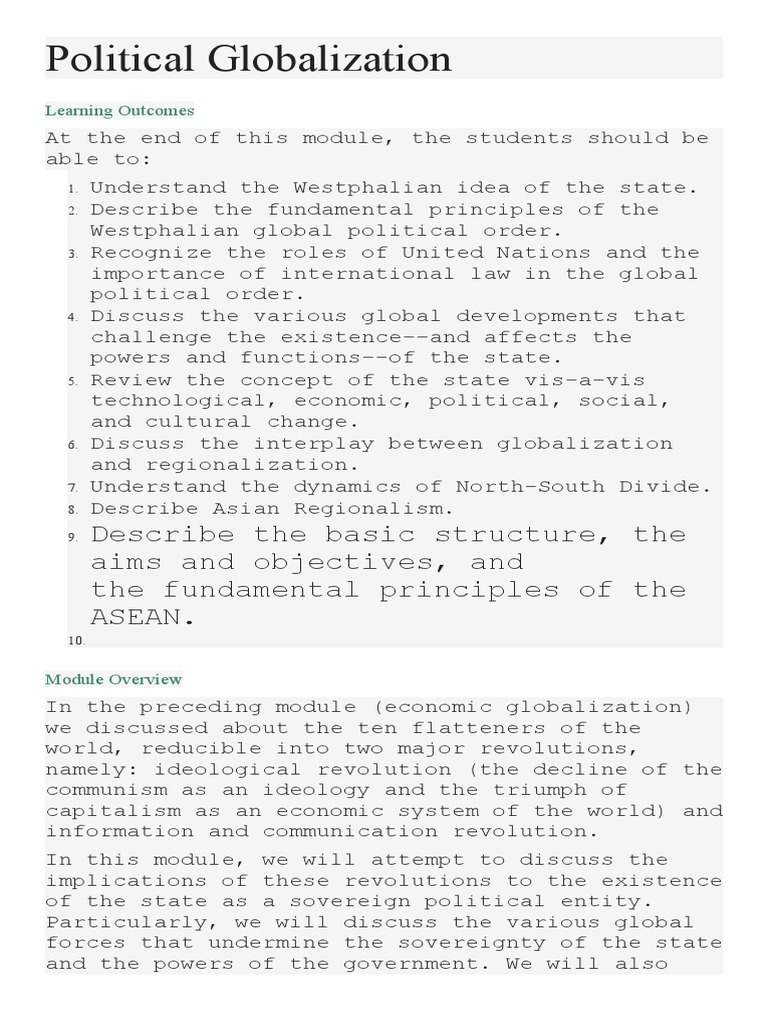 3 - Political Globalization | PDF | Sovereignty | International Law