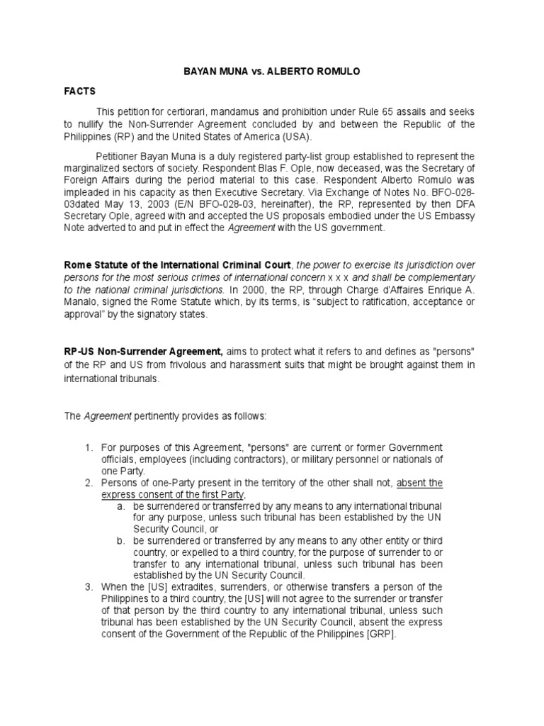 Case Digest of BAYAN MUNA vs. ALBERTO ROMULO | PDF | Treaty | Ratification