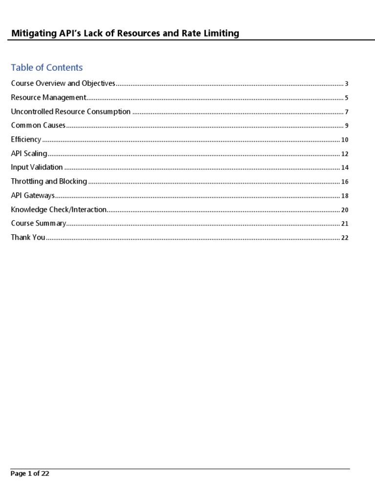 Mitigating API's Lack of Resources and Rate Limiting | PDF ...