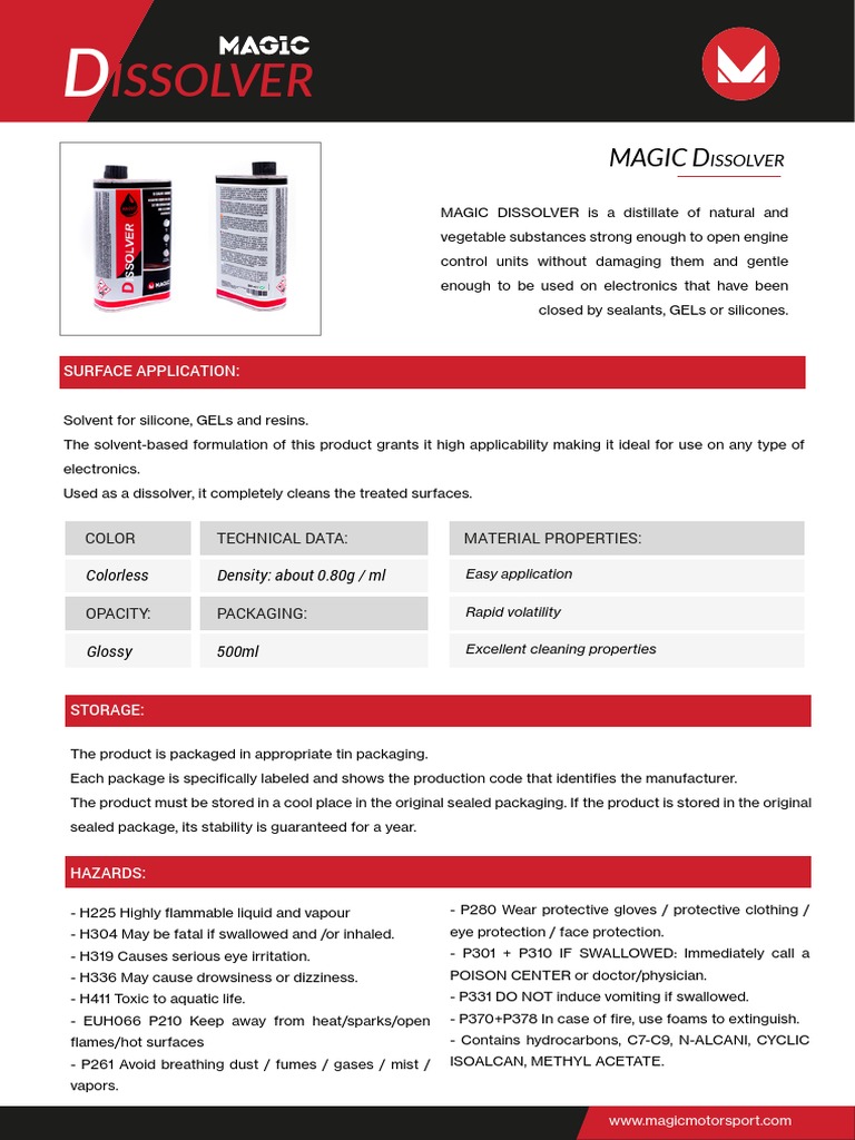 DATA Sheet MAGIC Dissolver EN | PDF | Silicone | Chemistry