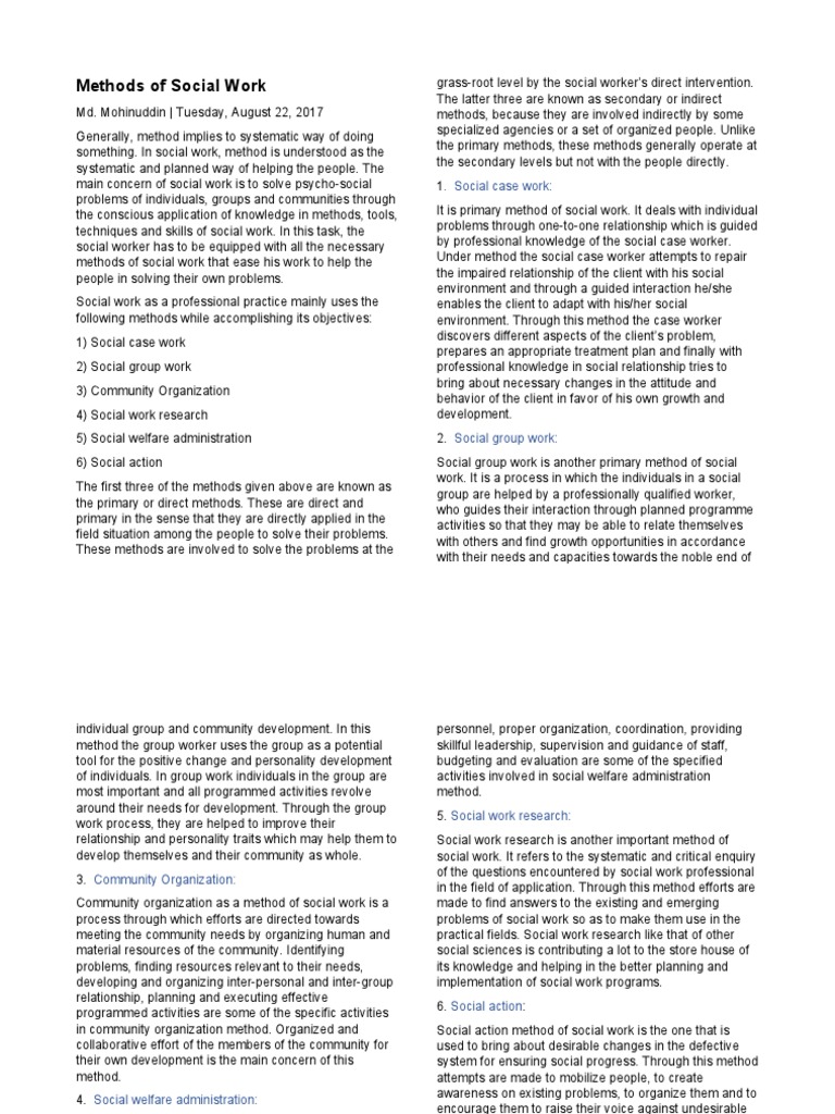 Methods of Social Work | PDF | Social Work | Community