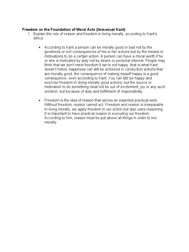 Freedom As The Foundation of Moral Acts | PDF | Reason | Free Will