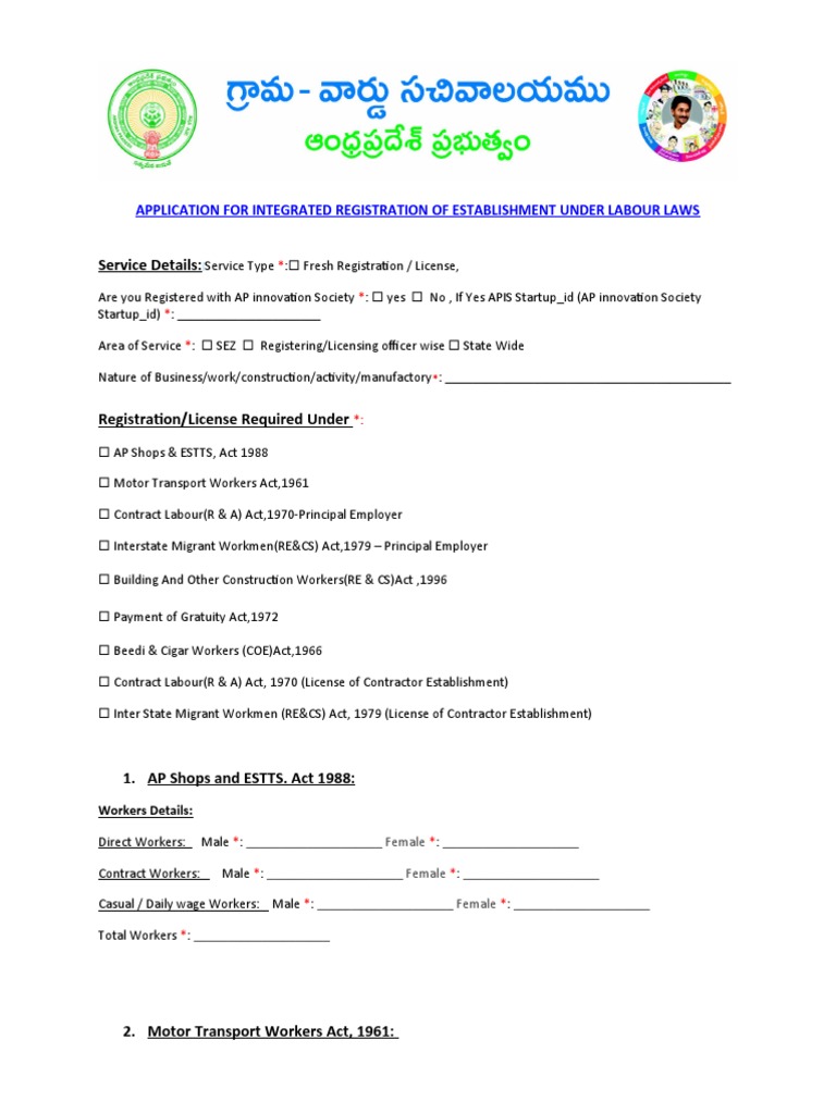 Application For Integrated Registration of Establishment Under Labour ...