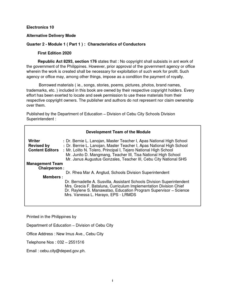 Ssce Electronics Module 1 Week 1 And 2 Pdf Wire Electrical Wiring