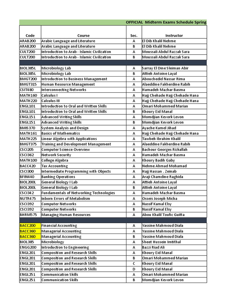 Midterm Exam Schedule Spring 2023 | PDF