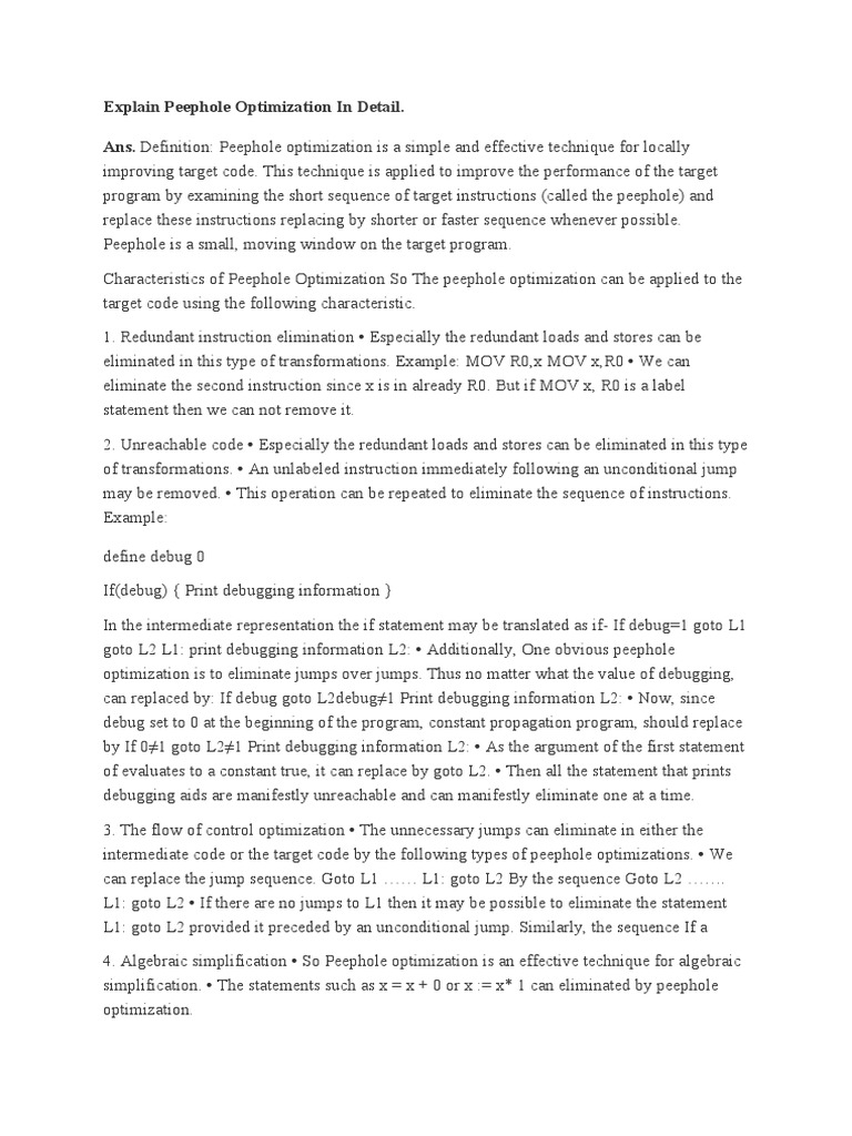 Notes On Peephole Optimization | PDF | Program Optimization | Software ...