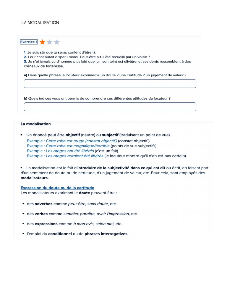 Exercices sur la modalisation 1er et 2 bac | PDF
