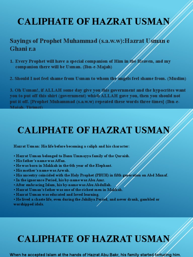Caliphate of Hazrat Usman | PDF | Caliphate | Umar