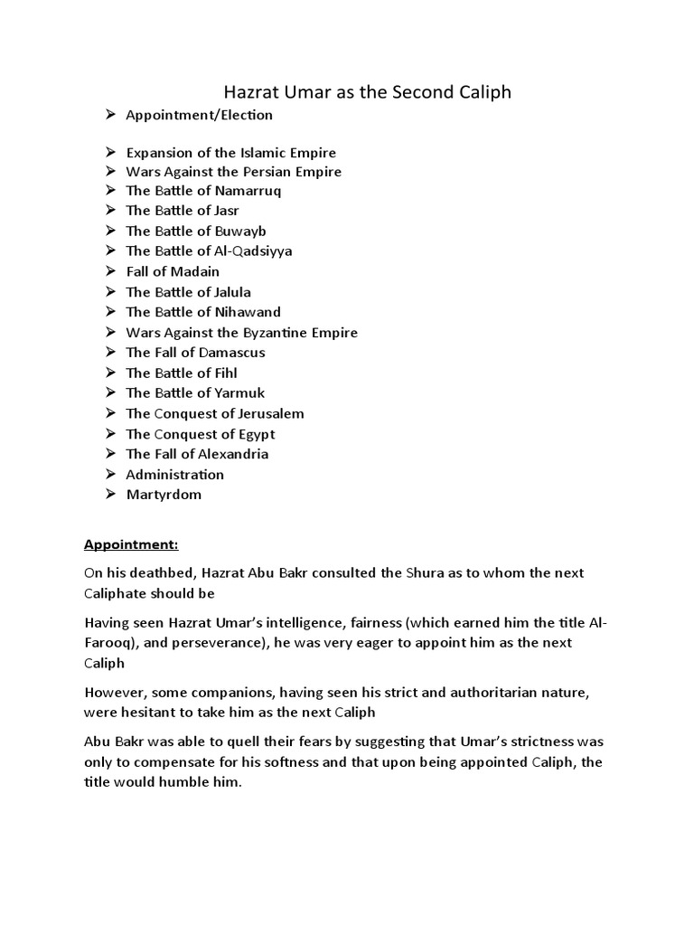 Hazrat Umar As The Second Caliph | PDF | Umar | Middle East