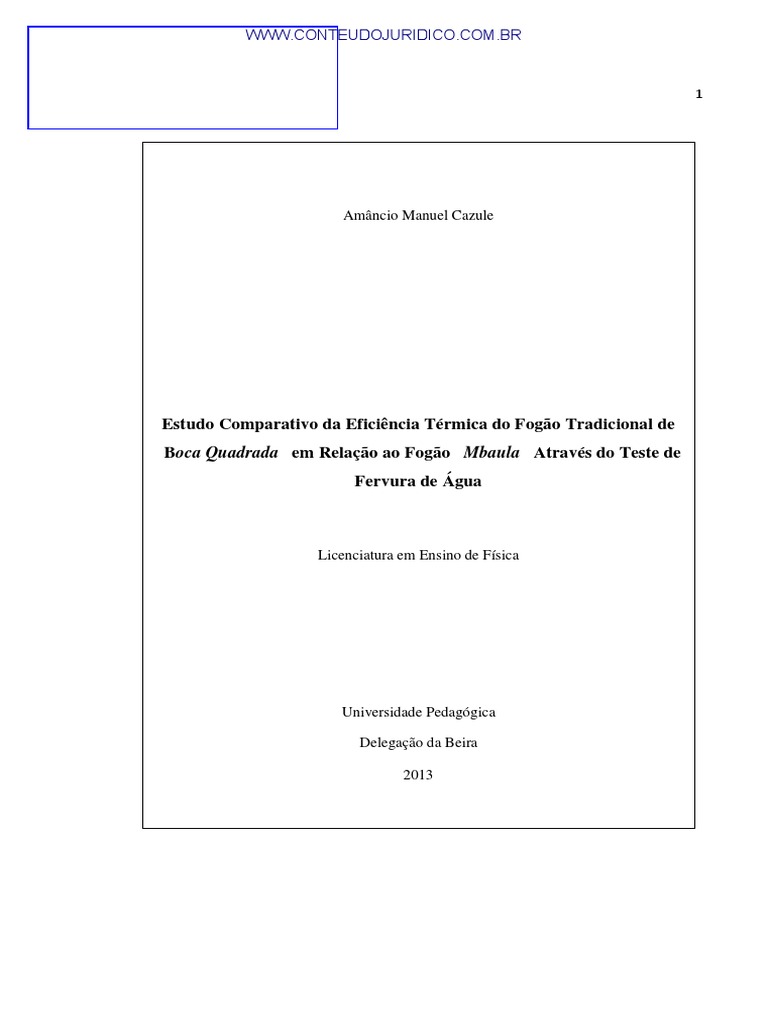 Eficiência Térmica: Fogão Boca Quadrada vs Mbaula | PDF | Fogão de ...