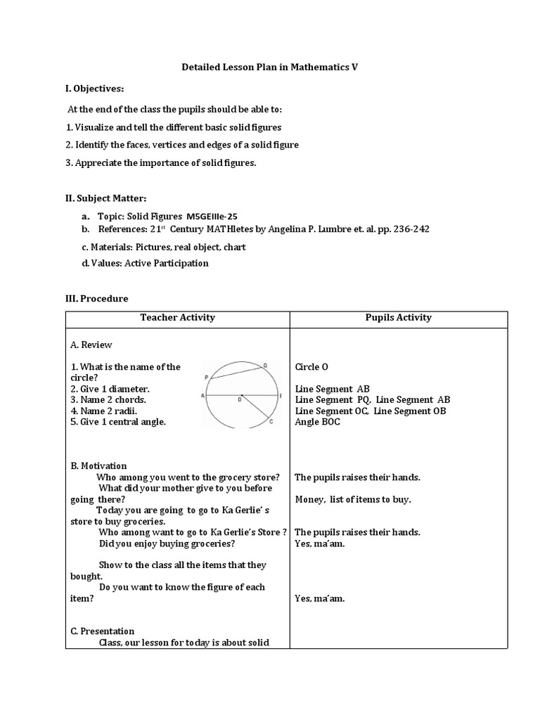 Demo Detailed Lesson Plan in Math 5 | PDF | Vertex (Geometry) | Euclid