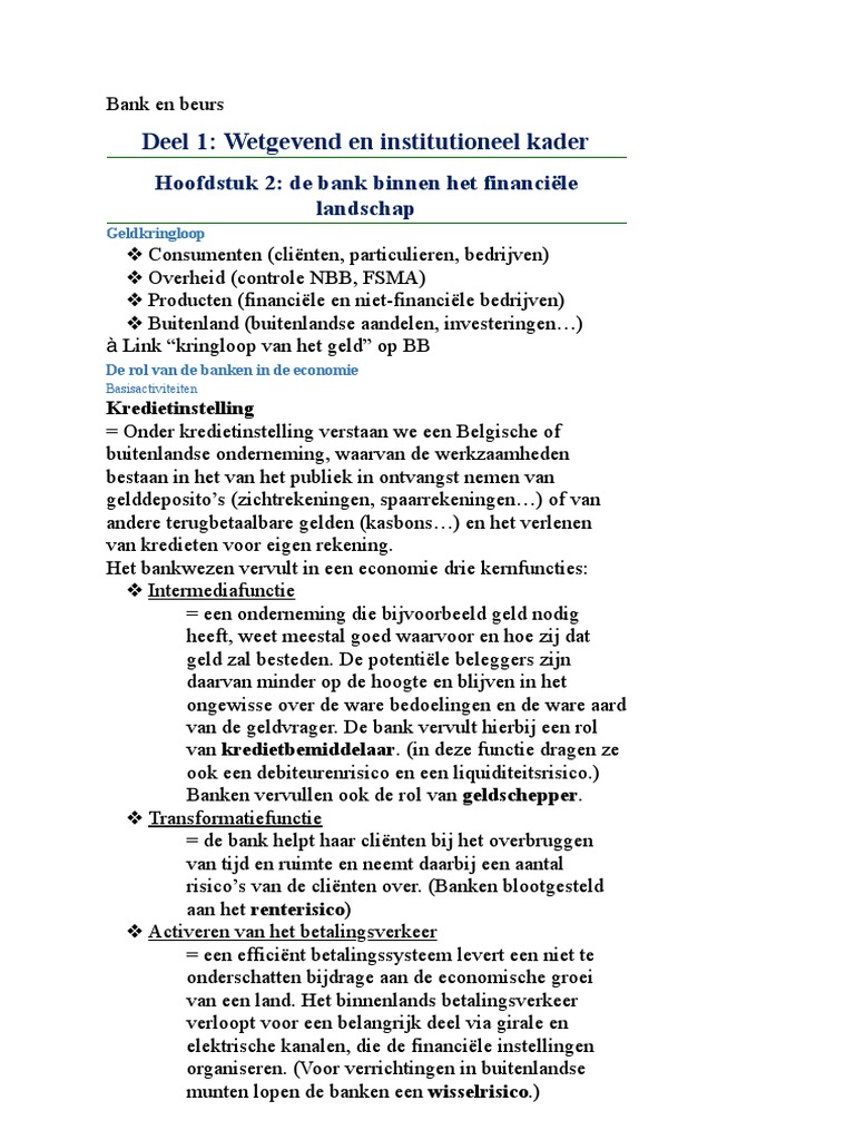 Deel 1: Wetgevend en Institutioneel Kader: Hoofdstuk 2: de Bank Binnen ...