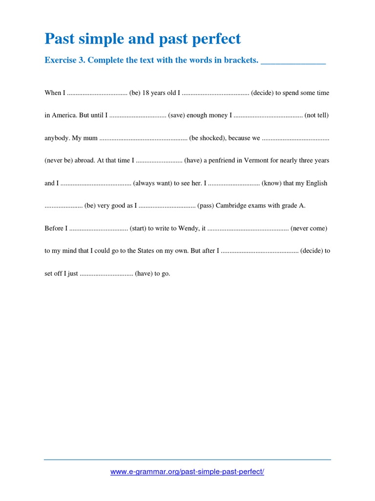 Past Simple Past Perfect Exercise 3 | PDF