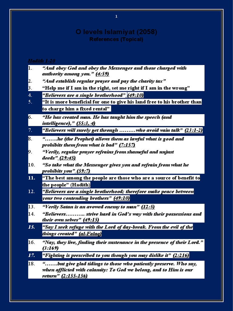 O Levels Islamiyat (2058) | PDF